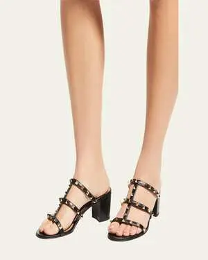 Valentino Garavani Rockstud Caged 60mm Slide Sandals - Nero