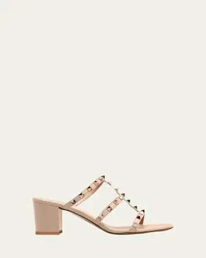 Valentino Garavani Rockstud Caged 60mm Slide Sandals - Poudre