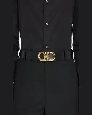 FERRAGAMO Reversible Double-gancini Leather Belt - Black