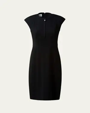 Akris Cap-sleeve Zip-front Seamed Sheath Dress