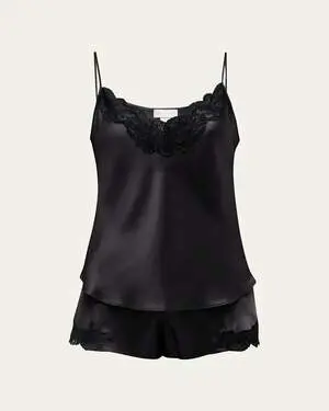 Christine Lingerie Bijoux Short Lace-trim Silk Pajama Set Black