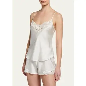 Christine Lingerie Bijoux Short Lace-trim Silk Pajama Set - Navy