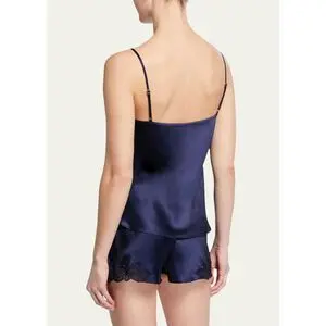 Christine Lingerie Bijoux Short Lace-trim Silk Pajama Set - Navy
