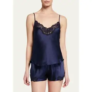 Christine Lingerie Bijoux Short Lace-trim Silk Pajama Set - Navy
