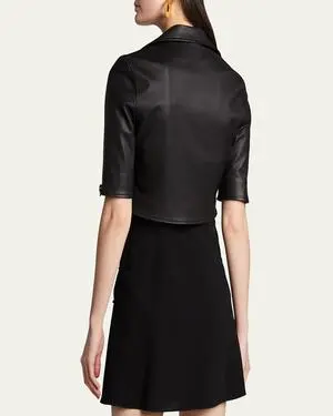 SUSAN BENDER Cropped Leather Moto Jacket - Black