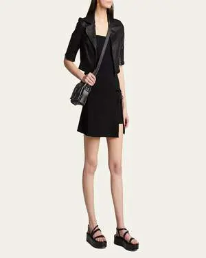 SUSAN BENDER Cropped Leather Moto Jacket - Black