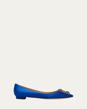 Manolo Blahnik Hangisi Crystal-buckle Satin Flat - Blue