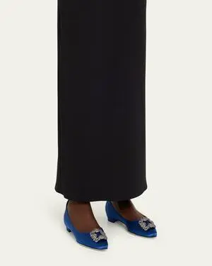 Manolo Blahnik Hangisi Crystal-buckle Satin Flat - Blue