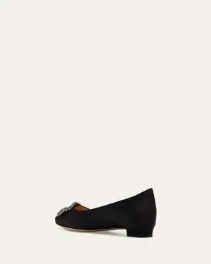 Manolo Blahnik Hangisi Crystal-buckle Satin Flat - Blue