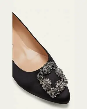 Manolo Blahnik Hangisi Crystal-buckle Satin Flat - Blue