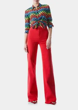 Alice + Olivia Willa Placket Top Sassy Stace Multi