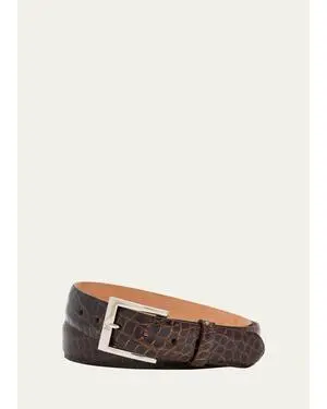 W.KLEINBERG W. Kleinberg Glazed Alligator Belt Dark Brown