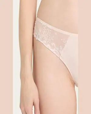 Simone Perele Delice Lace Mesh Thong - Blush