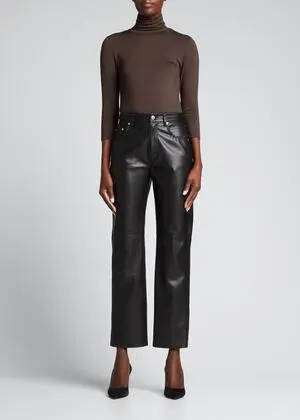 L'Agence Aja 3/4-Sleeve Turtleneck Top Espresso