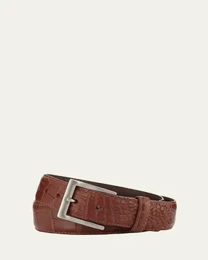 W.KLEINBERG Matte Alligator Belt With Interchangeable Buckles - Brown