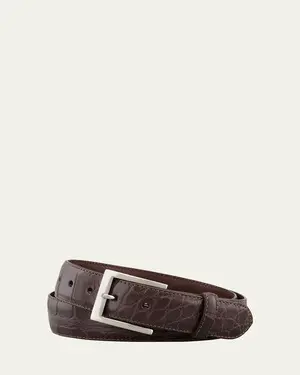 W.KLEINBERG Matte Alligator Belt With Interchangeable Buckles - Chocolate
