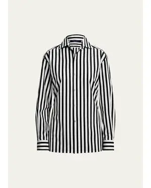 Ralph Lauren Capri Striped Cotton Blouse - White Multi