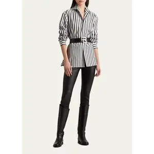 Ralph Lauren Capri Striped Cotton Blouse - White Multi