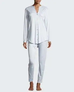 Hanro Pure Essence Two-Piece Pajama Set Blue Granite