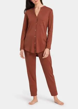 Hanro Pure Essence Two-Piece Pajama Set Marsala