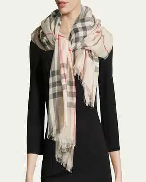 Burberry Giant Check Gauze Scarf - Stone Check