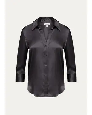 L'Agence Dani Silk Satin Button-down Blouse - Black