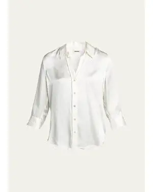 L'Agence Dani Silk Satin Button-down Blouse - Ivory