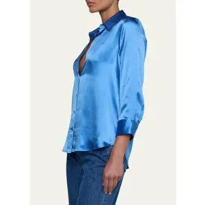 L'Agence Dani Silk Satin Button-down Blouse - Ivory