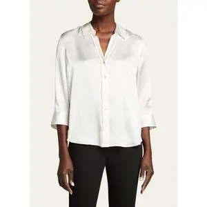 L'Agence Dani Silk Satin Button-down Blouse - Ivory