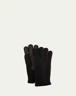 Bergdorf Goodman Cashmere Gloves With Deerskin Palms - Black Pattern