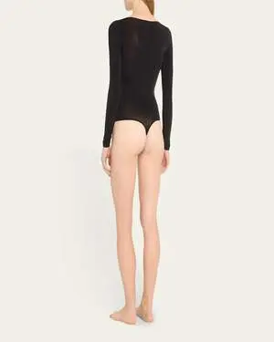 Wolford Buenos Aires Long-sleeve Semisheer Bodysuit - Black