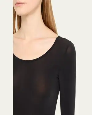 Wolford Buenos Aires Long-sleeve Semisheer Bodysuit - Black