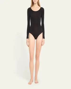 Wolford Buenos Aires Long-sleeve Semisheer Bodysuit - Black