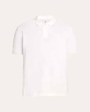 Brunello Cucinelli Men's Solid Pique Polo Shirt - White