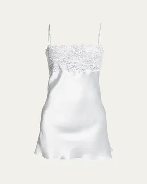 Christine Lingerie Bijoux Lace-trim Silk Chemise - Pearl