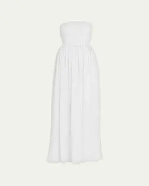 Ramy Brook Calista Smocked Strapless Side-split Coverup Dress - White