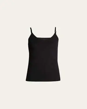 Lafayette 148 New York Mesh Jersey V-neck Tank - Black