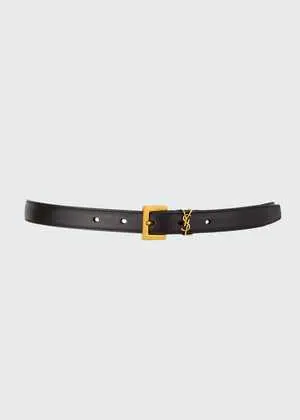 Saint Laurent Saint Laurent YSL Monogram Leather Belt Black/gold