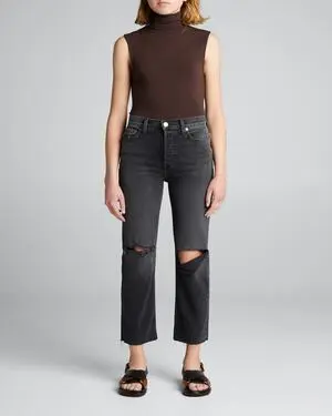 RE/DONE RE/DONE 70s Stovepipe Jeans - Faded Coal W/rip