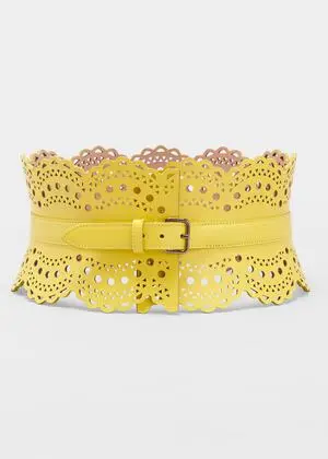 Alaïa ALAIA Openwork Leather Vienne Corset Belt - Jaune Citron