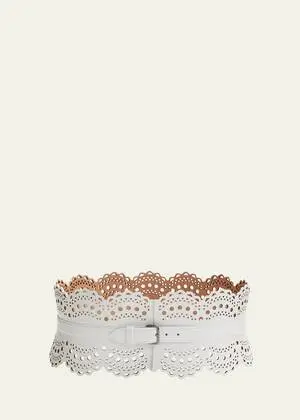 Alaïa Openwork Leather Vienne Corset Belt - White