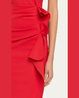 Chiara Boni La Petite Robe Side Ruched Halter Gown With Ruffle - Passion