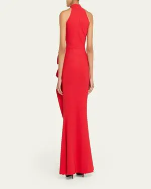 Chiara Boni La Petite Robe Side Ruched Halter Gown With Ruffle - Passion