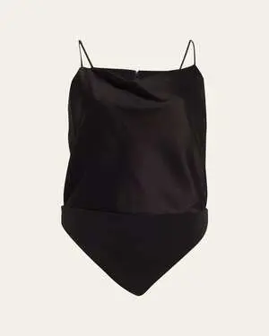 Alice + Olivia Harmon Satin Bodysuit - Black