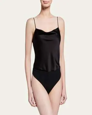 Alice + Olivia Harmon Satin Bodysuit - Black