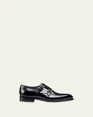 Santoni Ira Double-monk Leather Loafers - Black