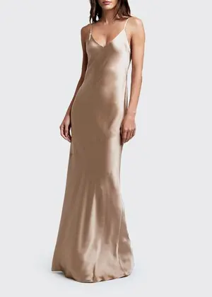 L'Agence Serita Silk Maxi Dress Cappuccino