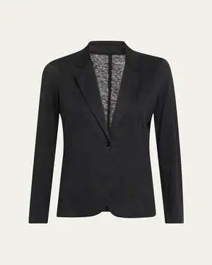 Majestic Filatures Stretch Linen One-button Blazer - Black