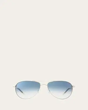 Oliver Spencer Benedict Basic Aviators, Silver/Chrome Chrome Sapphire