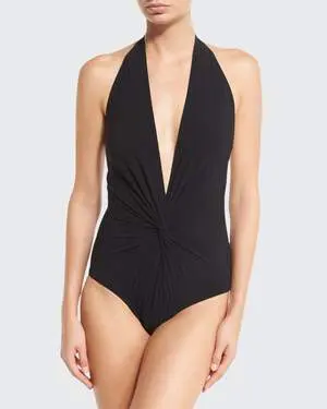 KARLA COLLETTO Plunging Halter One-Piece Swimsuit - Cherry